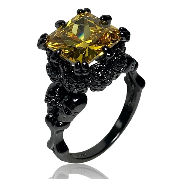 Jewelry | Vintage Gothic Yellow Gem Black Skull Ring | Poshmark
